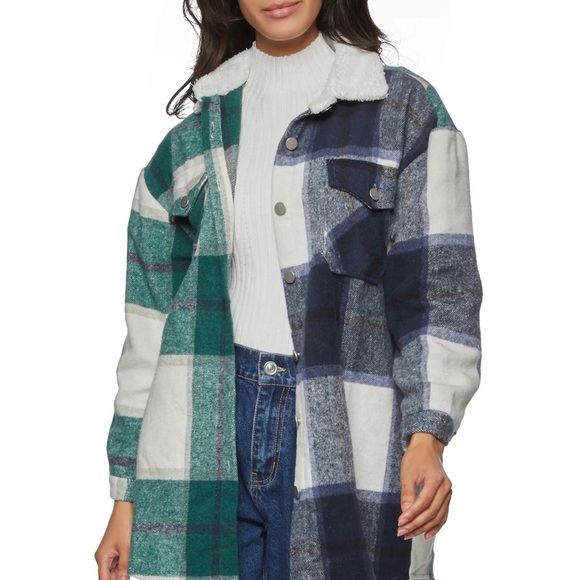 Jackets & Coats | Collared Sherpa Plaid Two Tone Shacket | Poshmark